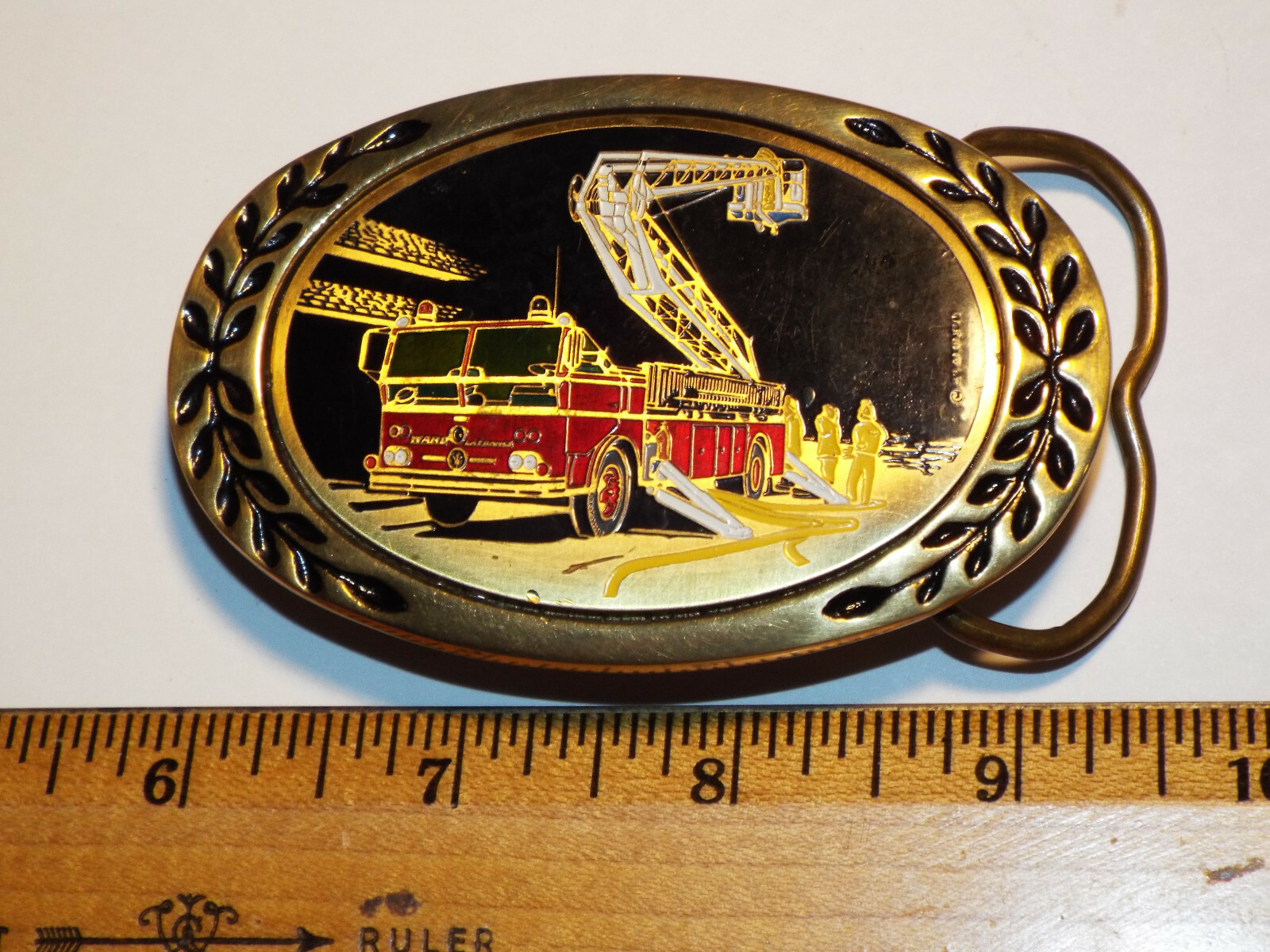 NOS BELT BUCKLE FIREMAN LADDER TRUCK HERITAGE SOLID B… - Gem