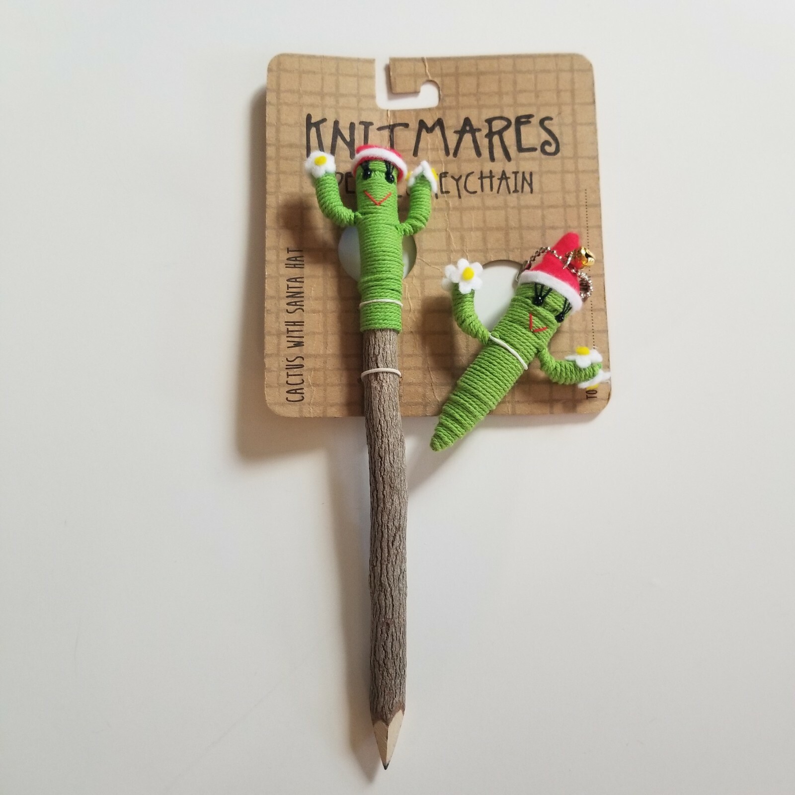 KNITMARES Christmas Cactus Wood Pencil and Keychain Set Santa Hat | eBay