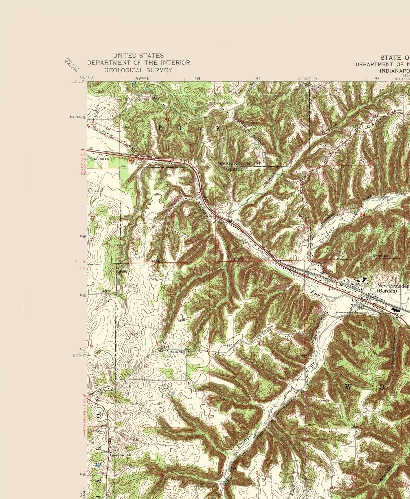Topographical Map - Borden Indiana Quad - USGS 1966 - 23 x 27.94 | eBay