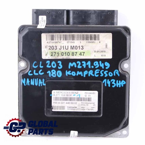 Mercedes CL203 CLC 180K 143HP M271.946 Engine Control ECU A2710108747 ...