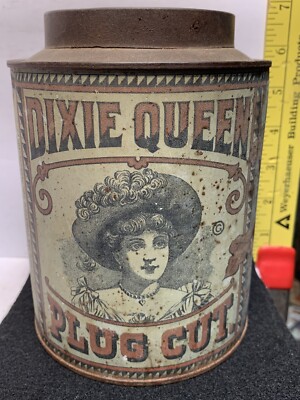 VTG DIXIE QUEEN PLUG CUT PIPE CIGARETTE CHEWING TOBACCO ROUND TIN CAN ...