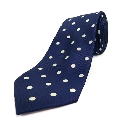 Tommy Hilfiger Luxury Tie Blue Gray Polka Dot Woven Silk Necktie 60" x ...
