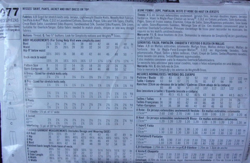 Simplicity Sewing Pattern 2977 Size 8-16 Dress, Jacket, Skirt & Pants ...