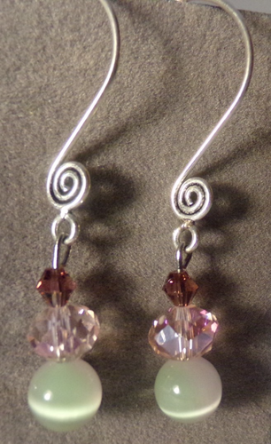 VTG ARTISAN STERLING SILVER LONG SLEEK WHITE CAT EYE CRYSTAL PIERCE ...