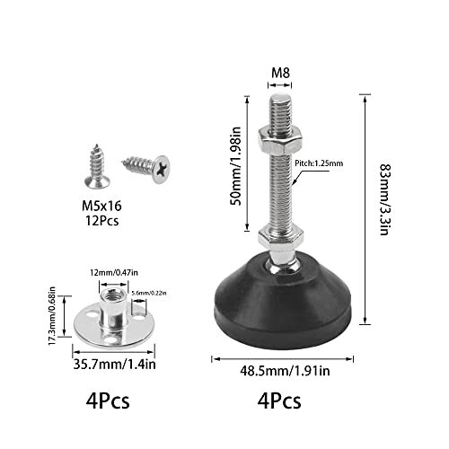 4Pcs M8 Leveling Feet Swivel Adjustable Foot Base 1.9" Diameter ...
