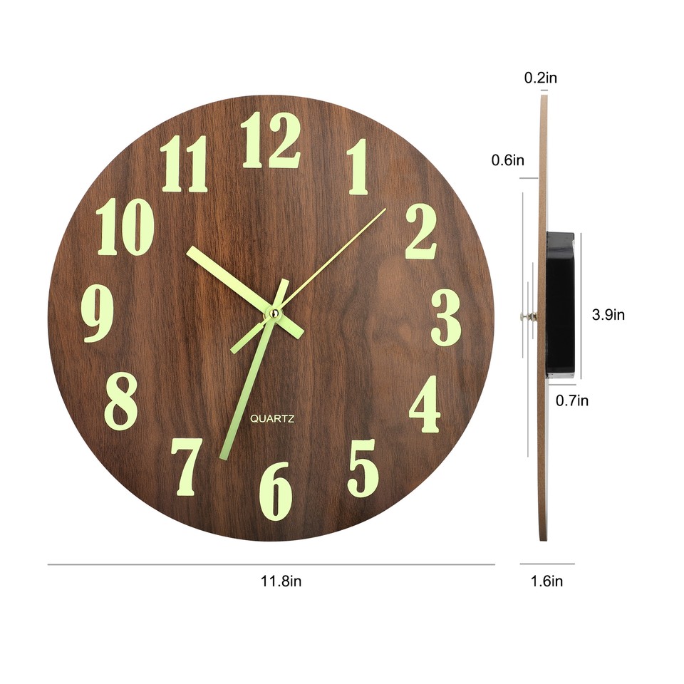 12'' Wall Clock Large Luminous Quartz Night Light Glow In The Dark ...