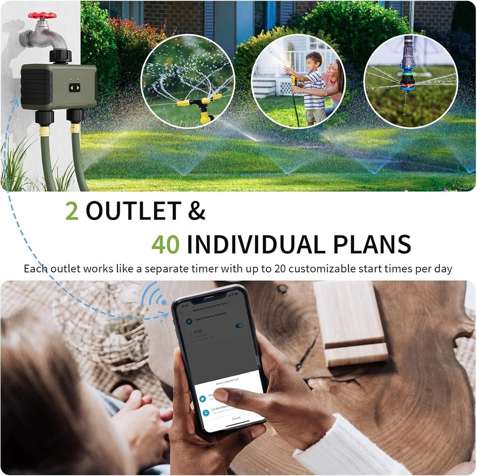 Smart Sprinkler Timer Bluetooth Water Timer lawn sprinkler 2 Outlet for ...