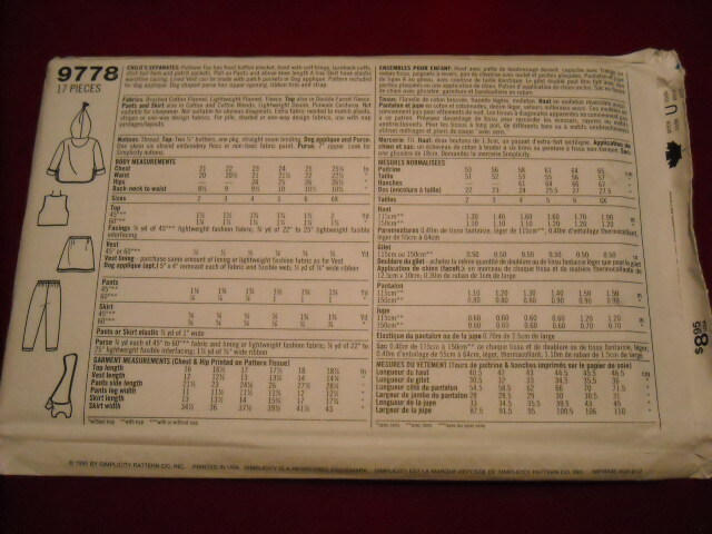 🌹UNCIRCULATED SIMPLICITY 9778-CHILDS JACKET-PANT-SKIRT-VEST-BAG PATTERN ...