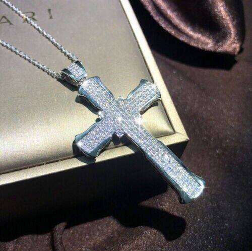 0.45Ct Round Lab Created Diamond Cross Pendant W/18" Chain 925 White ...