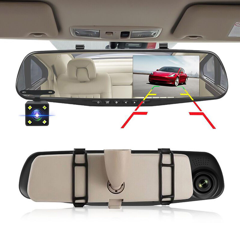 1080P HD Rearview Mirror Car DVR Dual Dash Cam Camera Front Rear Video ...