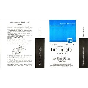 1967 1968 1969 Camaro & Firebird Space Saver Tire Inflator Decal GM ...
