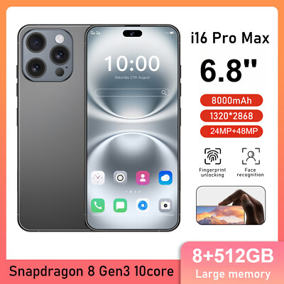 New I16 Pro Max Android Smartphone Global Unlocked 6.8" HD 8+512GB Dual ...