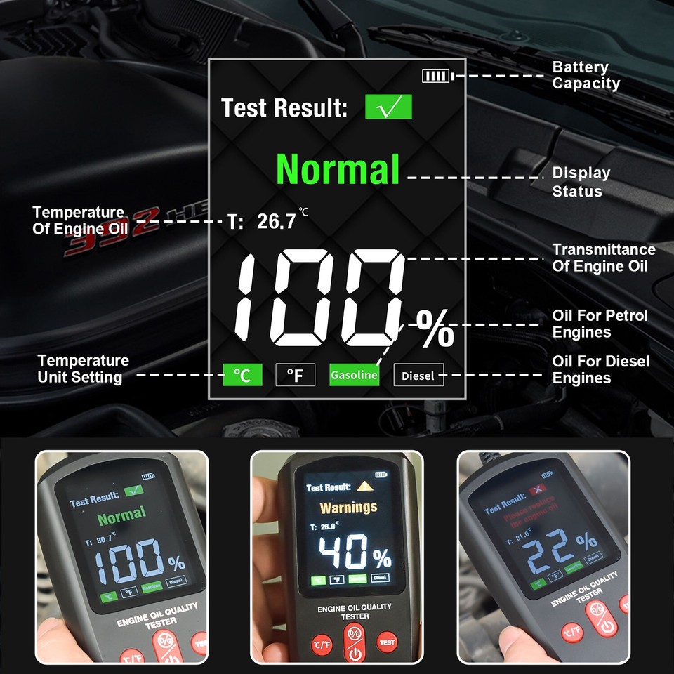 Vgate Engine Oil Quality Tester LED Display Gasoline Diesel Analyzer ...