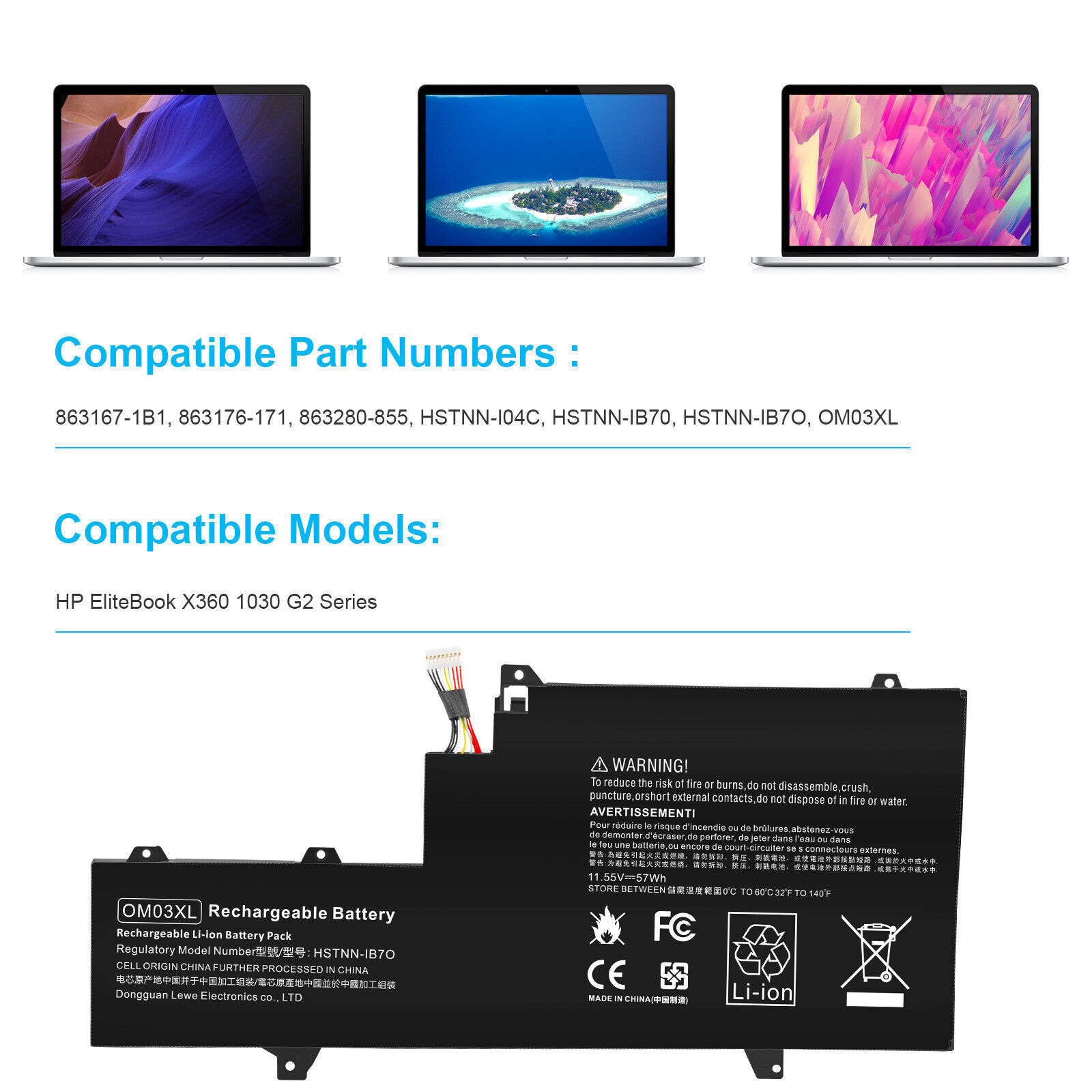 OM03XL Laptop Battery for HP Elitebook X360 1030 G2 863280-855 11.55V ...