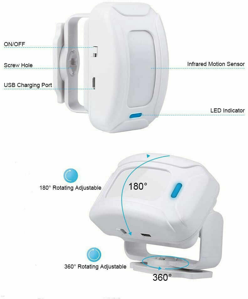 Wireless Indoor Alarm 918ft Long Range Motion Sensor Alert Shop Entry ...