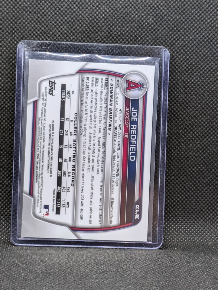 2023 Bowman Chrome Draft 1st Base Auto Joe Redfield Rookie Los Angeles ...