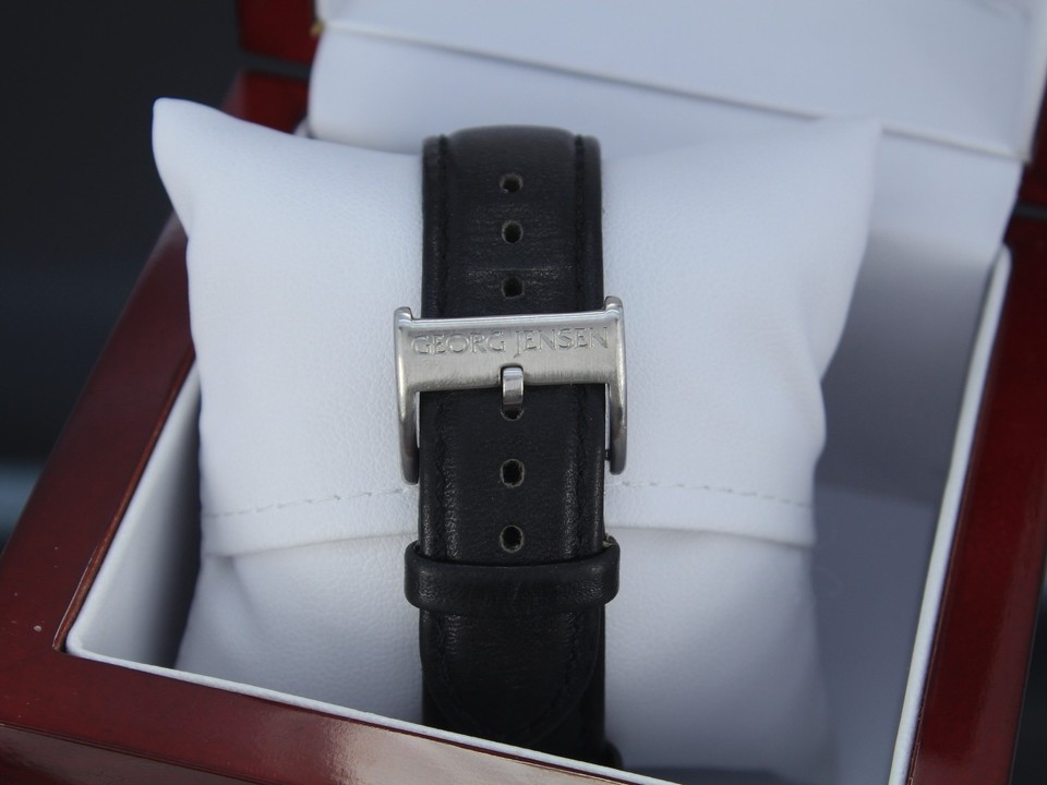 Men's Georg Jensen 42mm Titanium Case Calf Leather Strap Bank Watch ...