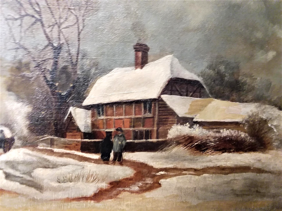 Antique Rural Winter Scene Framed Original Oil Painting | eBay