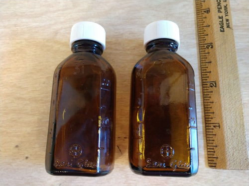 Brockway Sani Amber Medicine Graduated Bottles w/Plastic Screw Cap Lot ...