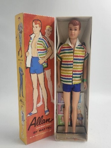 Allan Doll 1963 NRFB Mattel Barbie Box Wrist tag Book Sandals Swimsuit ...