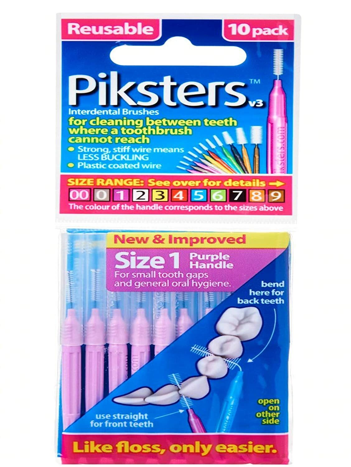 Piksters Size 1 Interdental Brushes Reusable Brushes, Pink, 0.50mm ...