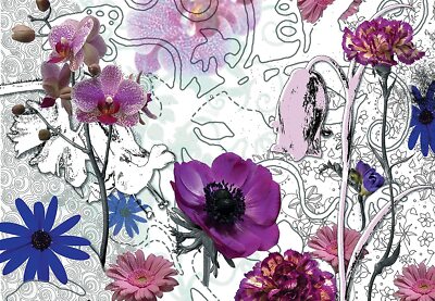 Artistic Modern Punk Sketch & Photographic Flowers Wall Paper Decor ...