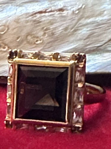 Vintage Technibond Smoky Quartz & CZ Status Ring Yellow Gold Clad ...