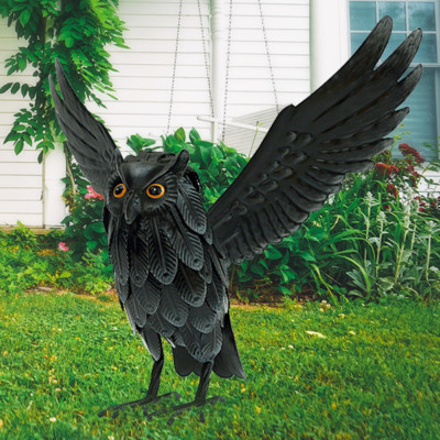 Outdoor Statue Owl Decoy Sculpture Solar Sound Deterrent Scare Birds ...