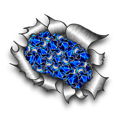 Blue Flames Gothic Skull Sticker Bomb Ripped Metal Vinyl Sticker Decal ...