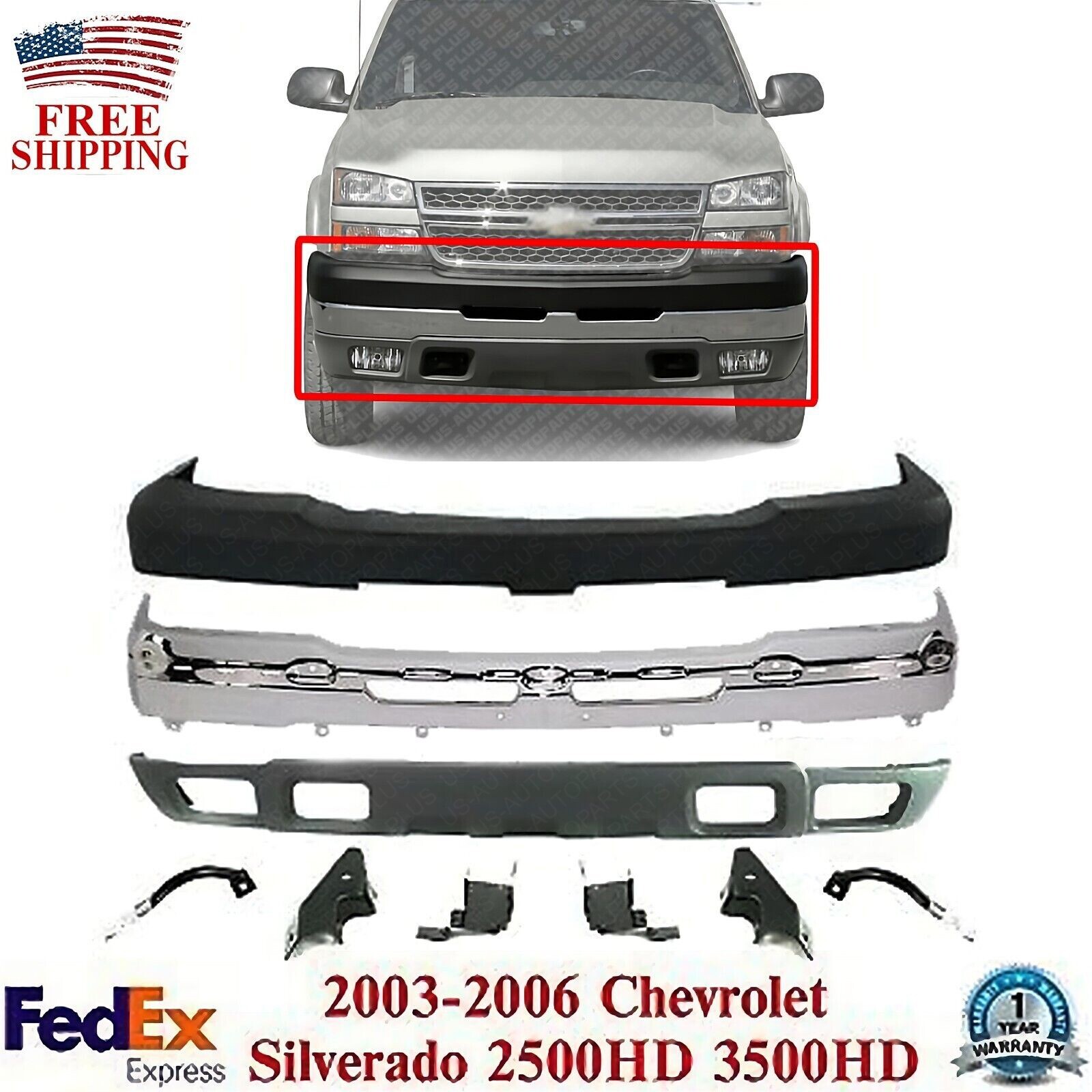 Front Bumper Chrome Kit Steel Set of 9 For 2003-2006 Chevy Silverado ...