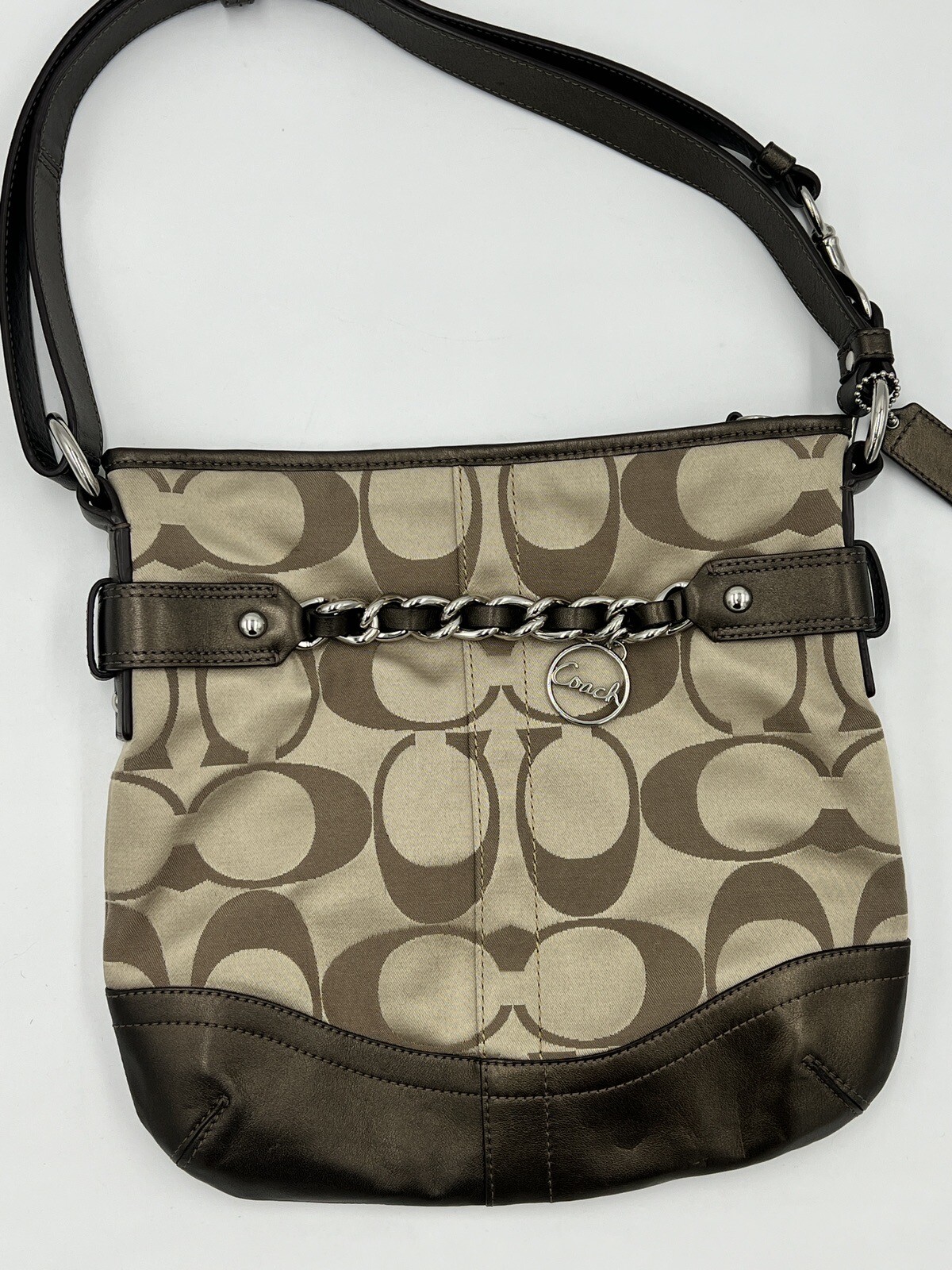 Coach Signature Canvas Chain Shoulder Bag Purse - Gem