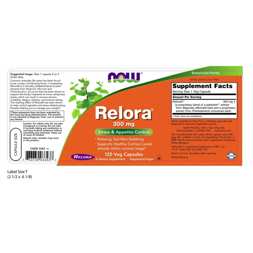 NOW Foods Relora Stress & Appetite Control Balance Cortisol 300mg 120 ...