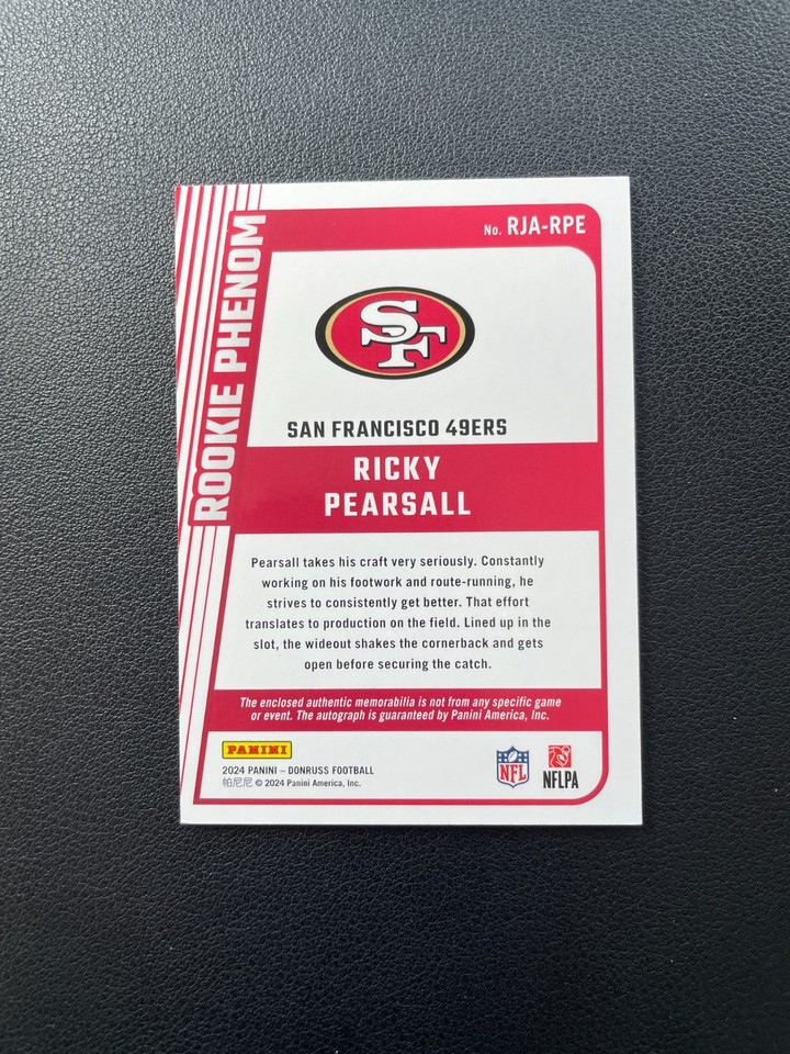 2024 Panini Donruss Football Ricky Pearsall Rookie Phenim Patch Auto 58 ...
