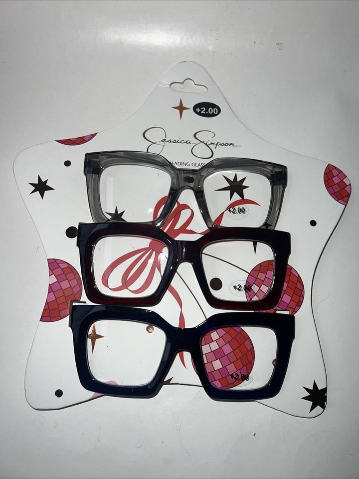 JESSICA SIMPSON 3 PACK SET PREMIUM READING GLASSES READERS +2.00 NEW ...