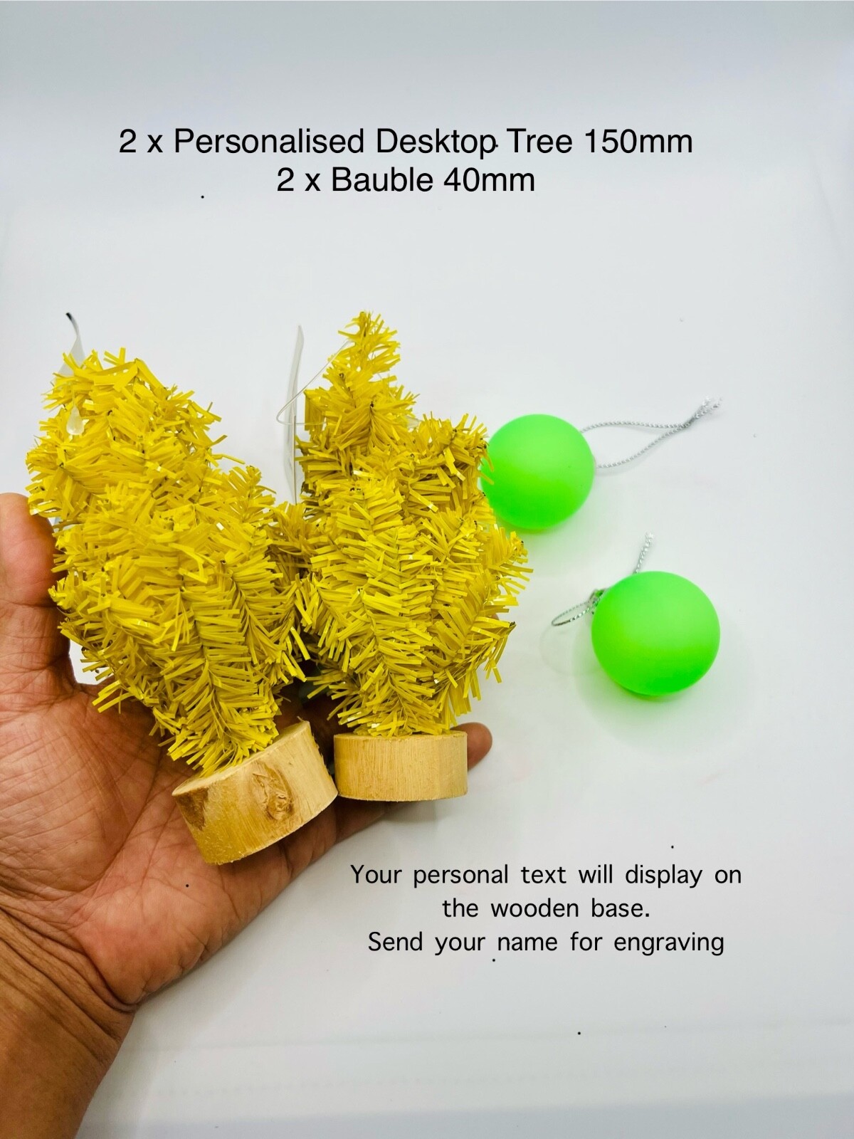 2 X Personalised Mini Christmas Tree Wood Base Desktop Tree Décor Free ...