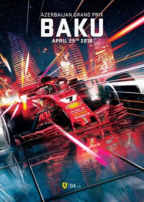 🏁 FERRARI F1 Baku Azerbaijan Grand Prix 2018 Vintage Racing Art Poster ...