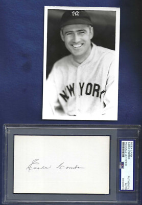 Earle Combs Autographed 3x5 Card & Photo New York Yankees Baseball PSA ...