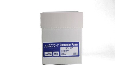 Alliance Continuous Computer Paper, 12x8-1/2" Blank L&R Perf 1-Pt 20lb ...