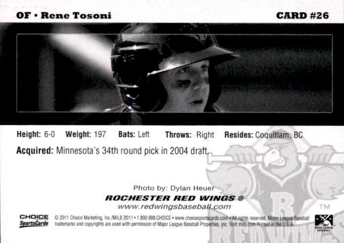 2011 Rochester Red Wings Choice 26 Rene Tosoni Coquitlam BC Canada ...