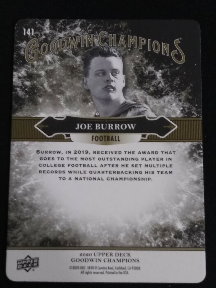 Joe Burrow 2020 Upper Deck Goodwin 3-D Lenticulars Splash Of Color ...
