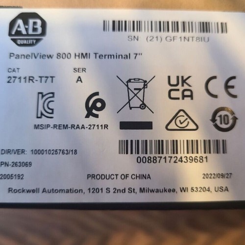 NEW ~ Allen-Bradley 2711R-T7T PANELVIEW 800 7-INCH HMI TERMINAL A-B ...