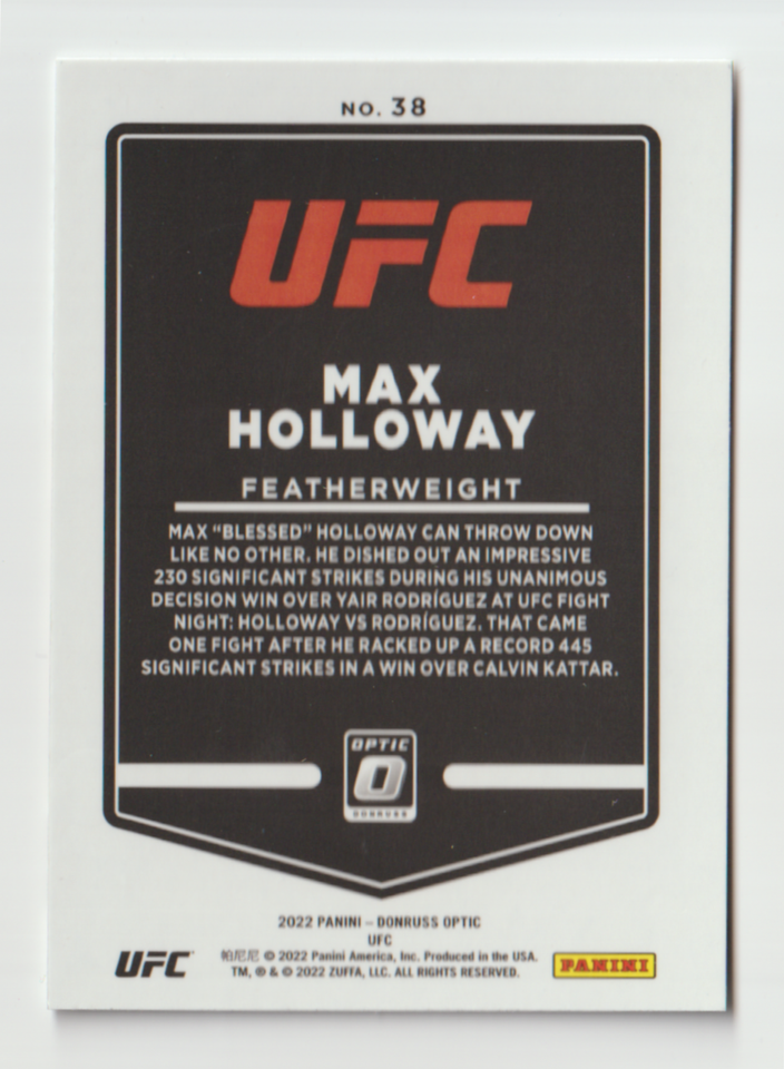 2022 Donruss Optic UFC Ultimate Fighting Championship #38 Max Holloway ...