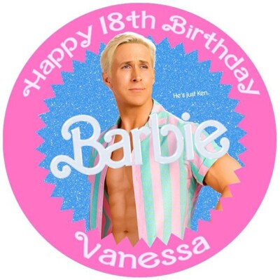 Personalised Barbie Movie Ken Edible Barbie Icing Cake Image Topper ...
