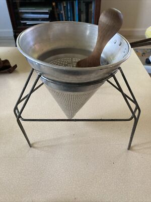 Steel Frame Cone Sieve Food Mill Wood Pestle & Stand Chinois Strainer ...