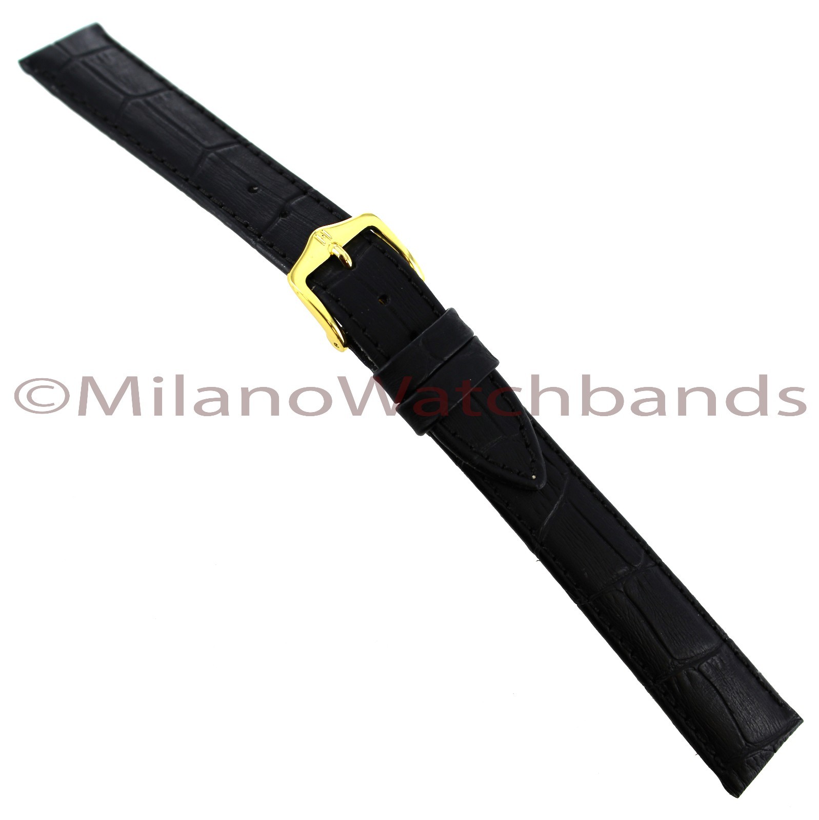 16mm Hirsch Duke Alligator Grain Genuine Leather Matte Black Watch Band ...
