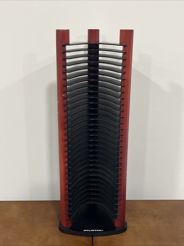 Vintage Atlantic CD Storage Tower Rack Holder Holds 30 Discs 3 Red Wood ...