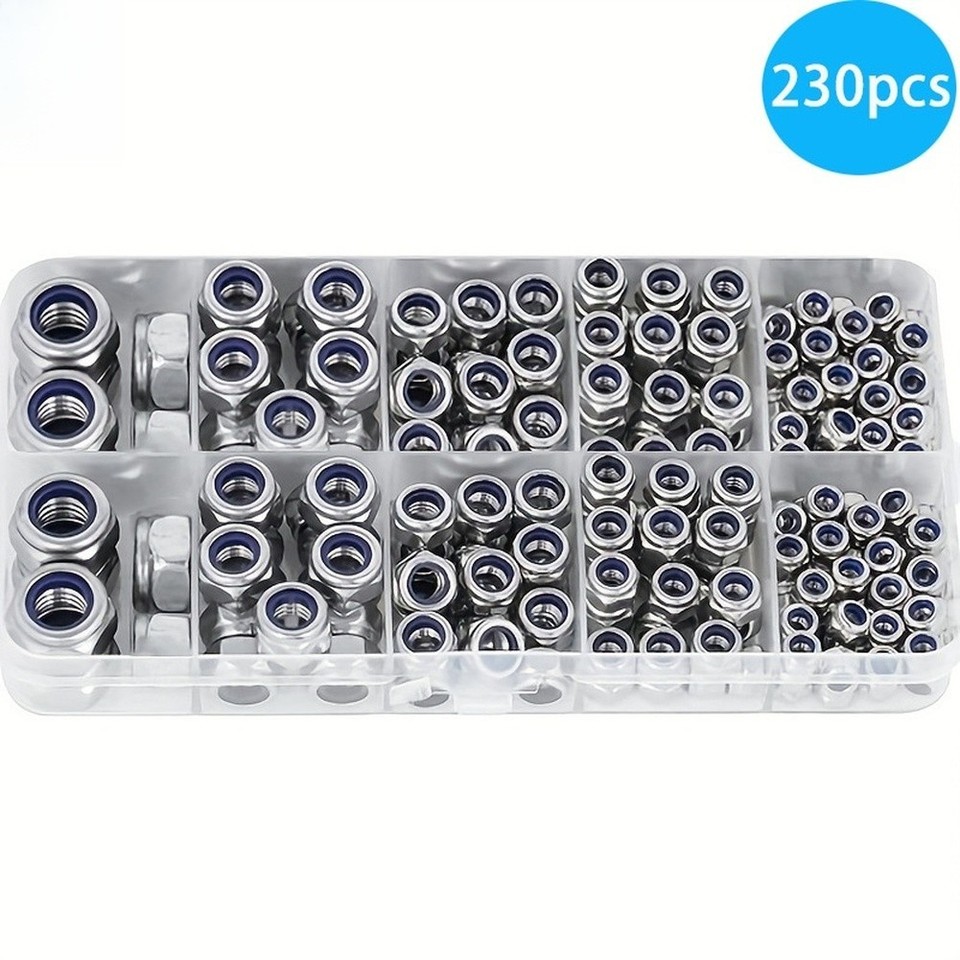 304 Stainless Steel Hex Lock Nuts 230pcs Set for M3 M5 M6 M8 with Blue ...