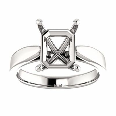 Sterling Silver Emerald Cut Solitaire Ring Setting Tapered Style Ring ...