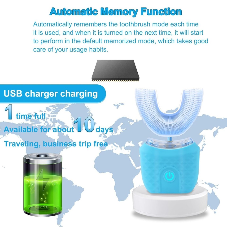 White Ultrasonic Toothbrush, Ortho Sparkle Sonic Glow Brush, U Shaped ...