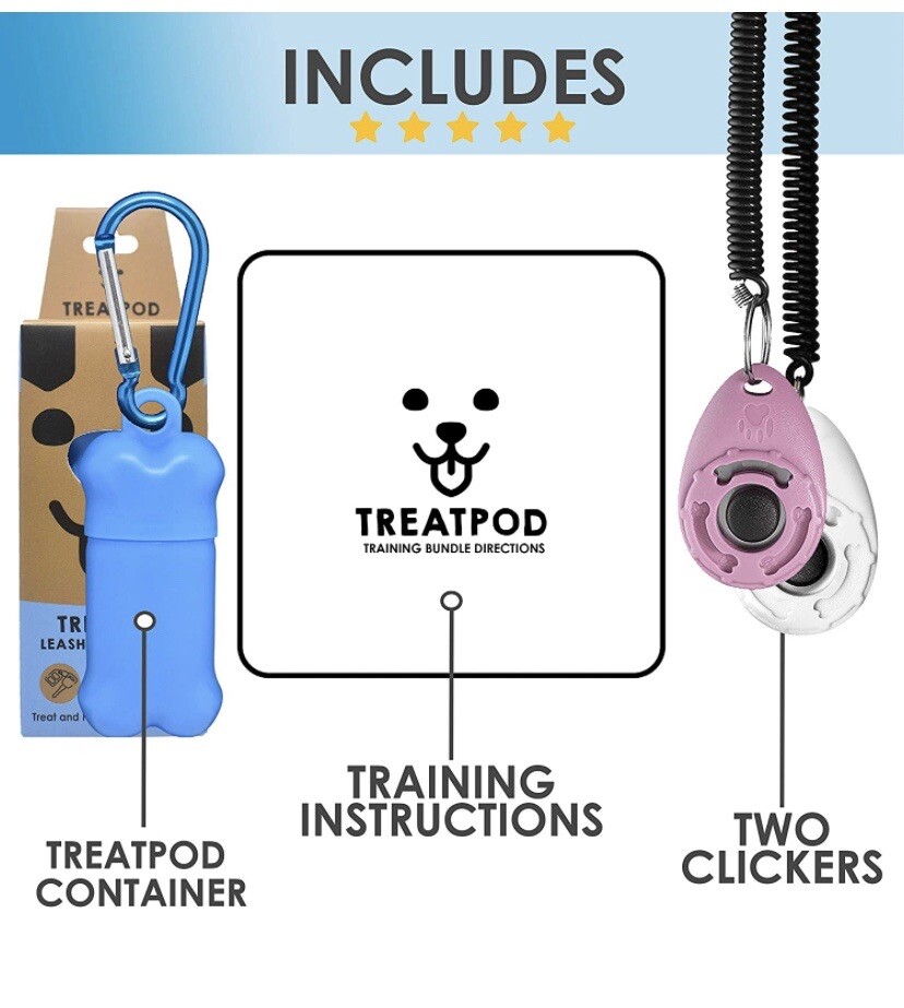 TREATPOD Leash Treat Holder and Training Clickers White/Pink - Dog 🐶 ...